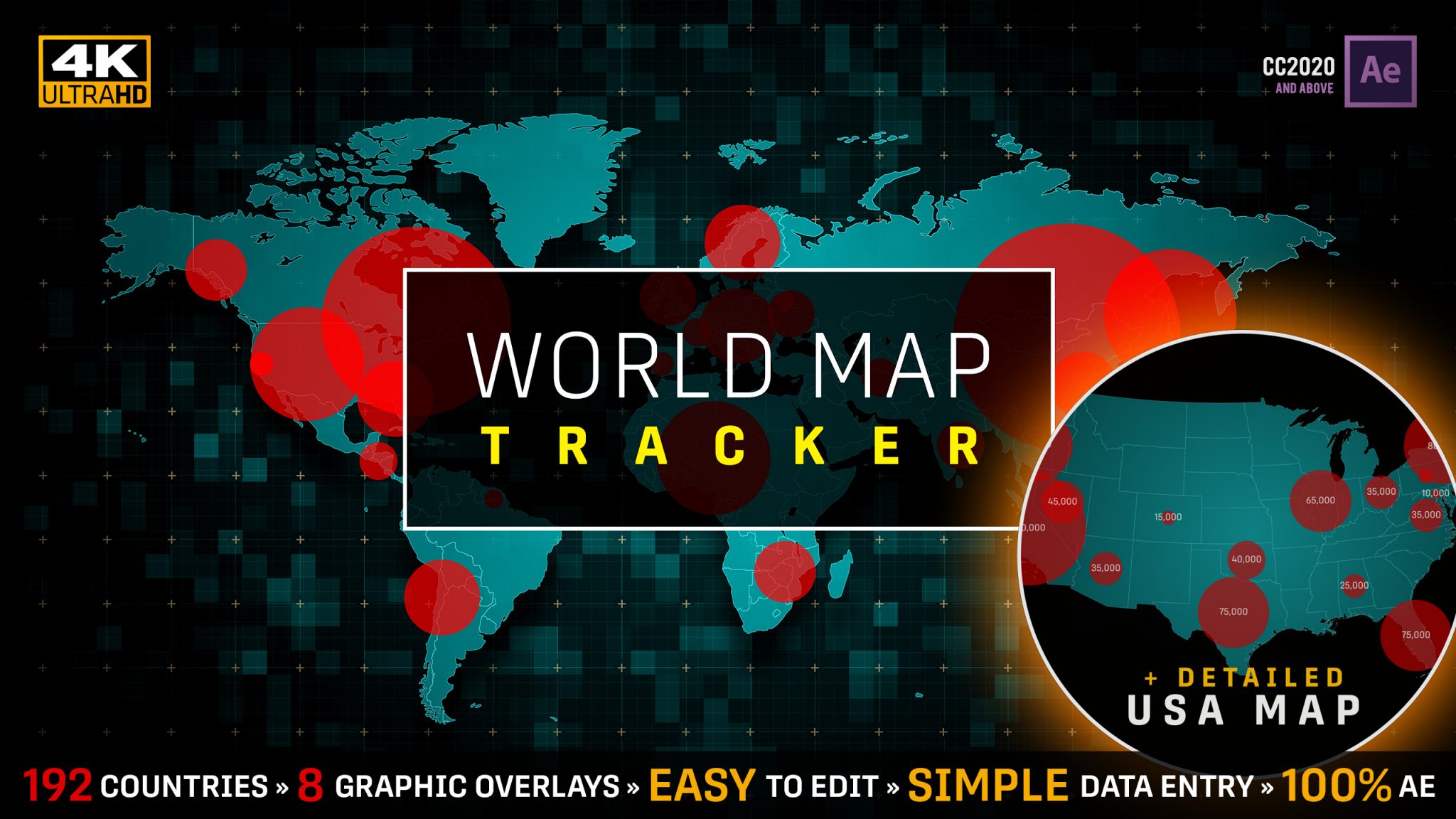 COVID-19 Coronavirus Pandemic Tracker | World Map & USA Map Population for After Effects ...